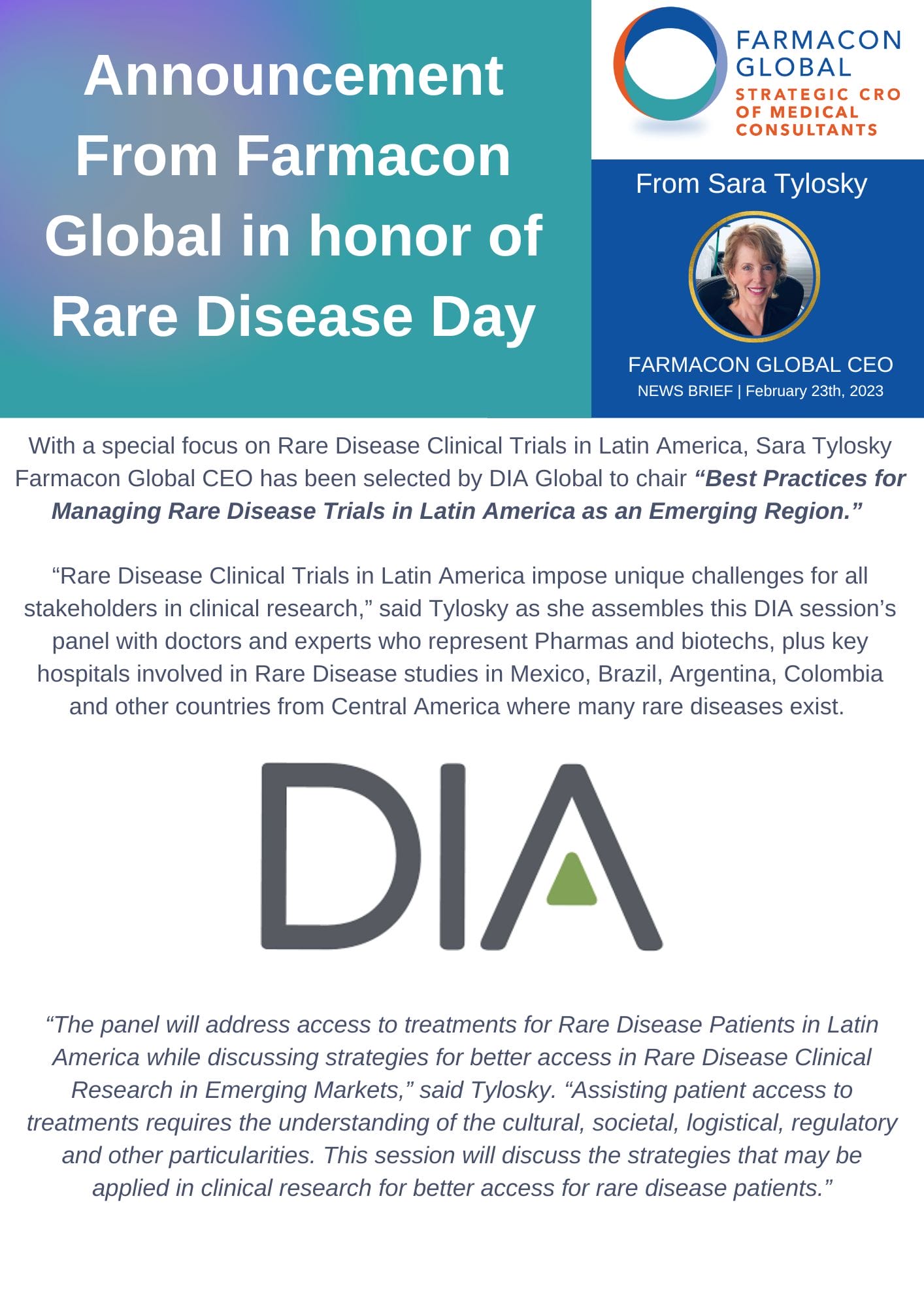 Announcement From Farmacon Global in Honor of Rare Disease Day ...